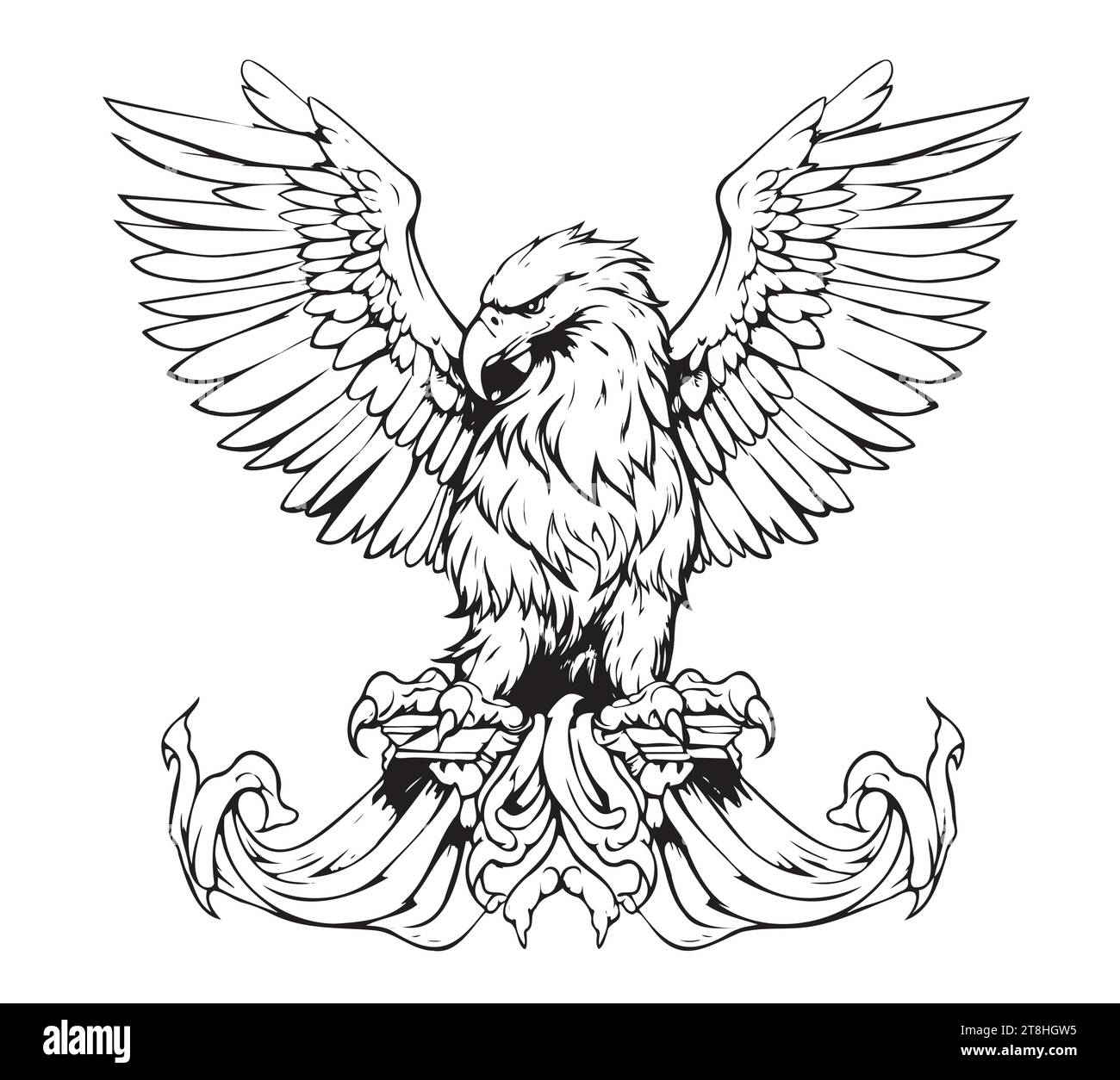 Heraldic Eagle with spread wings. Royal symbol hand drawn sketch in ...