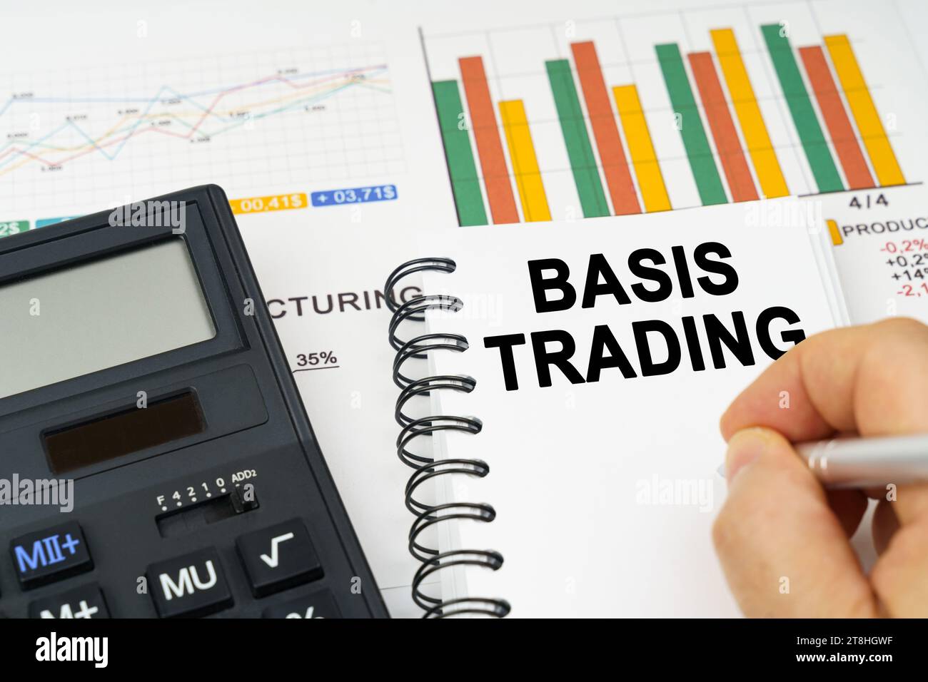 Business concept. There is a calculator on the table, business charts ...