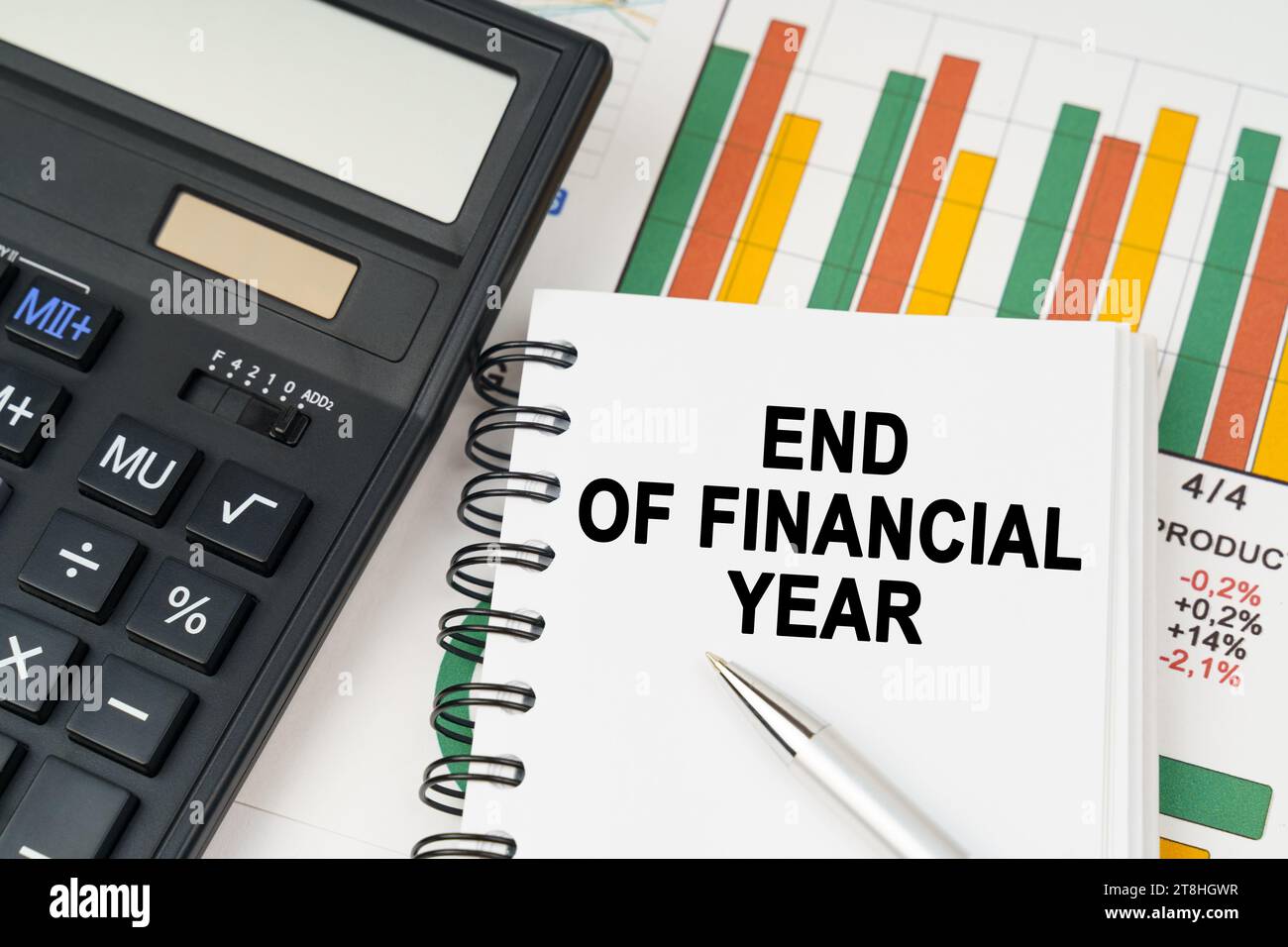 Business concept. On business charts there is a calculator, a pen and a ...