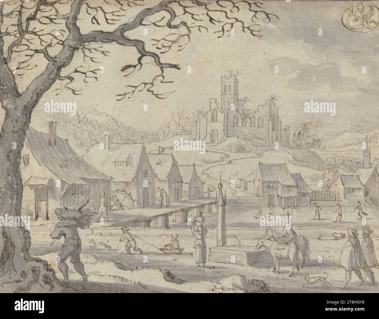 MATTHÄUS MERIAN D. Ä., monthly picture January, top right the sign of ...