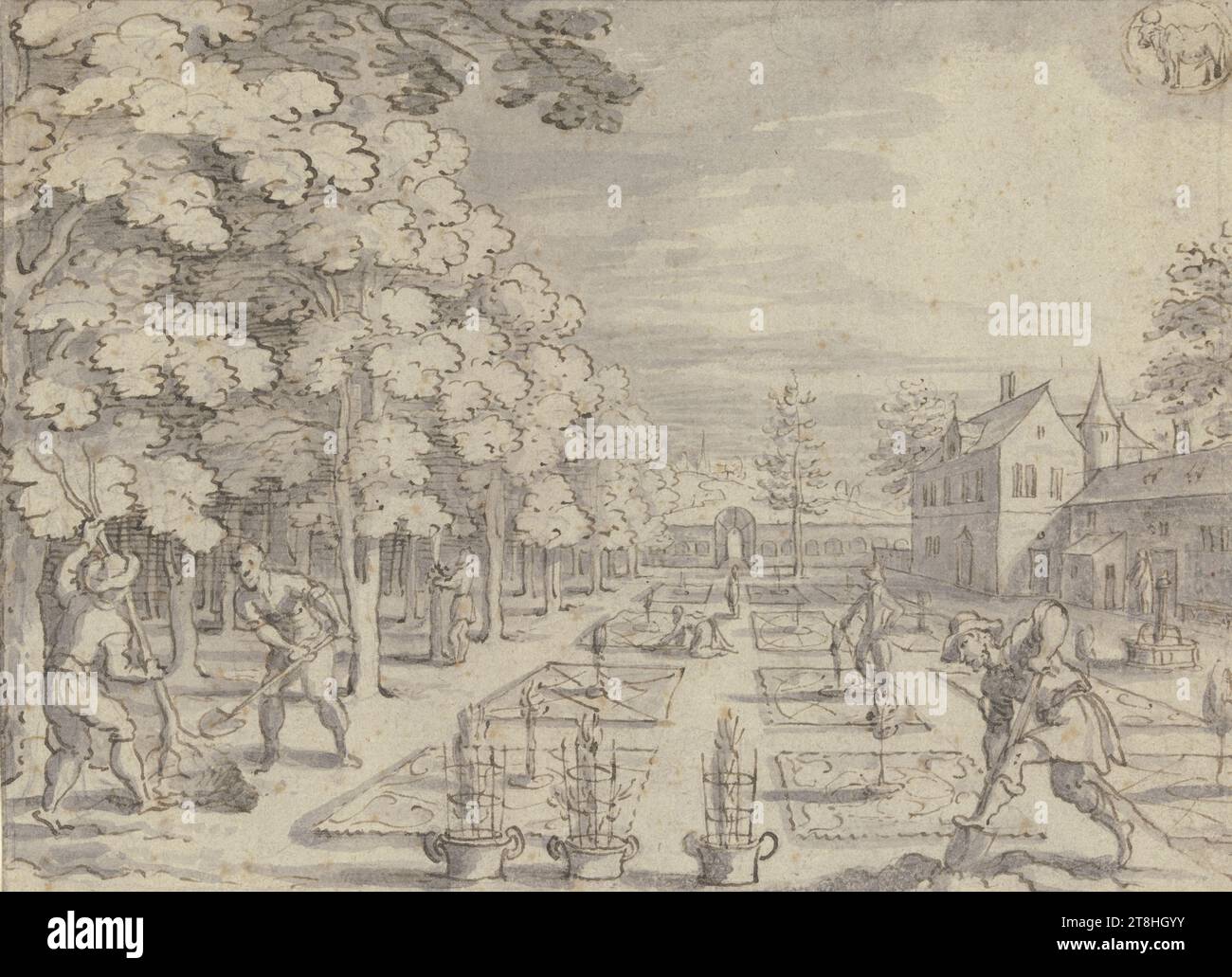 MATTHÄUS MERIAN D. Ä., monthly picture April, top right the sign of the ...