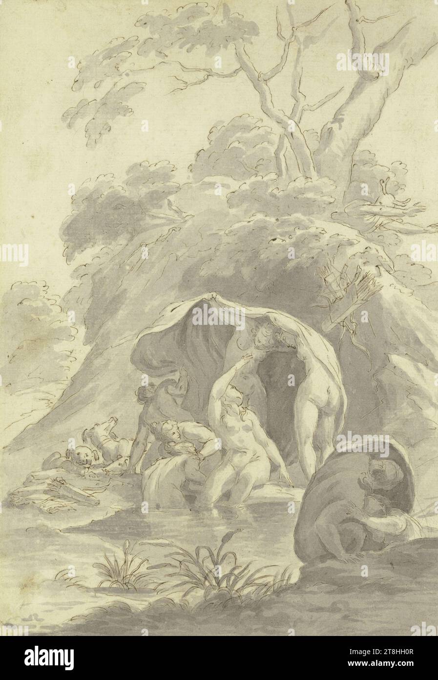 CORNELIS VAN POELENBURCH ?, Diana surprised by Actaeon, sheet, 324 x ...