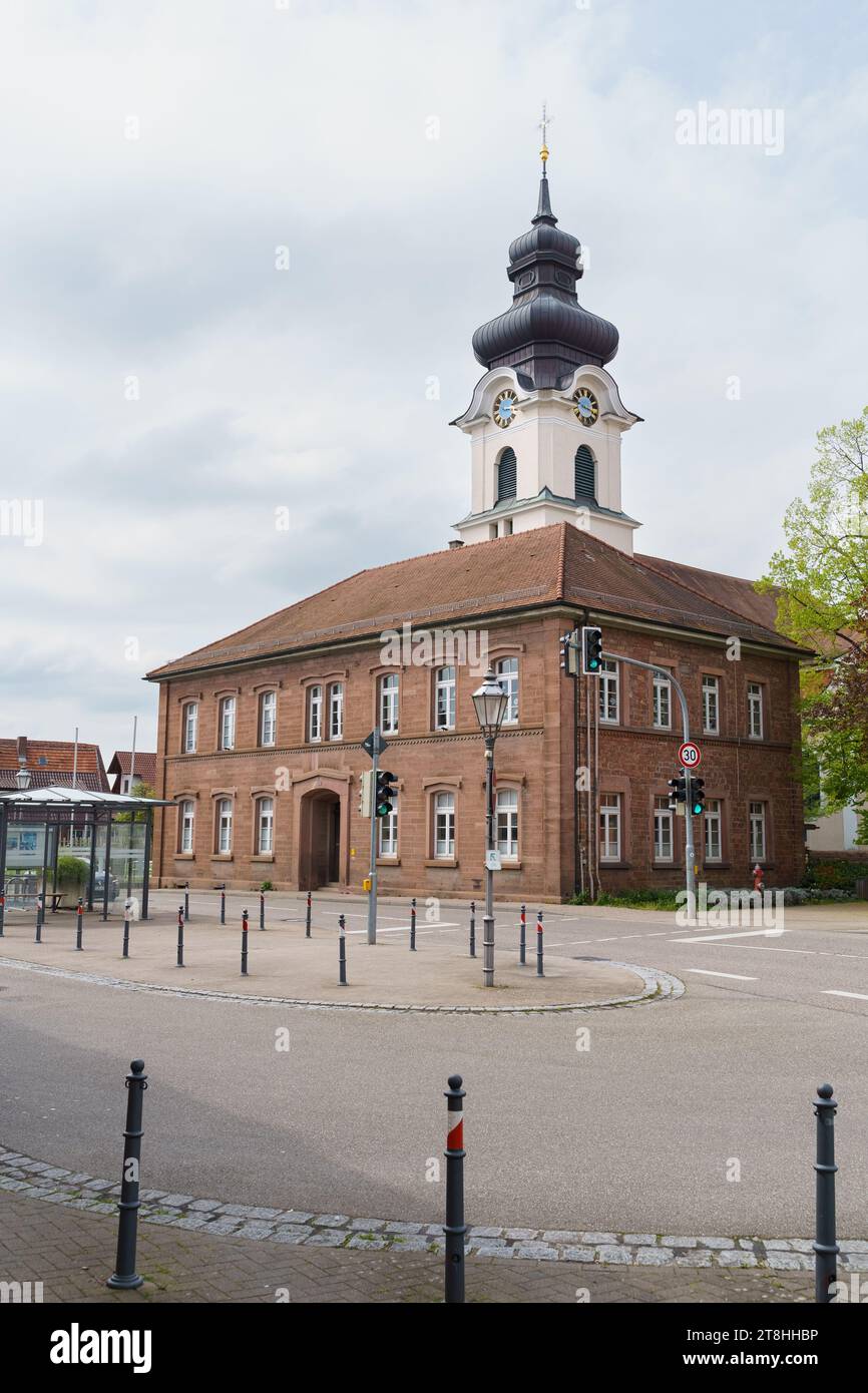 Friesenheim, Germany - April 29, 2023: Behind the brick building is the ...