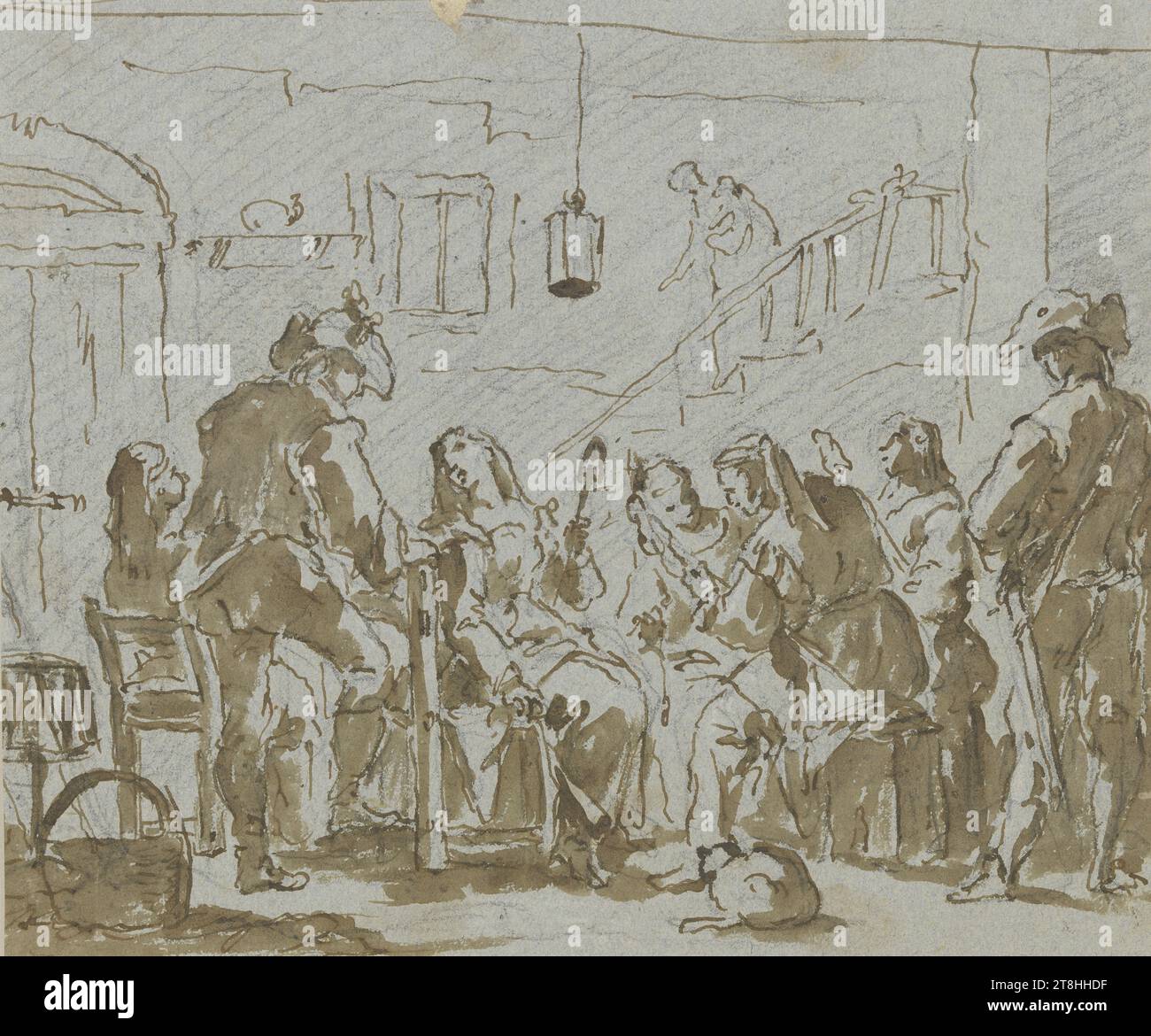 GASPARE DIZIANI, tavern scene, sheet, 210 x 250 mm, pen and brush in ...