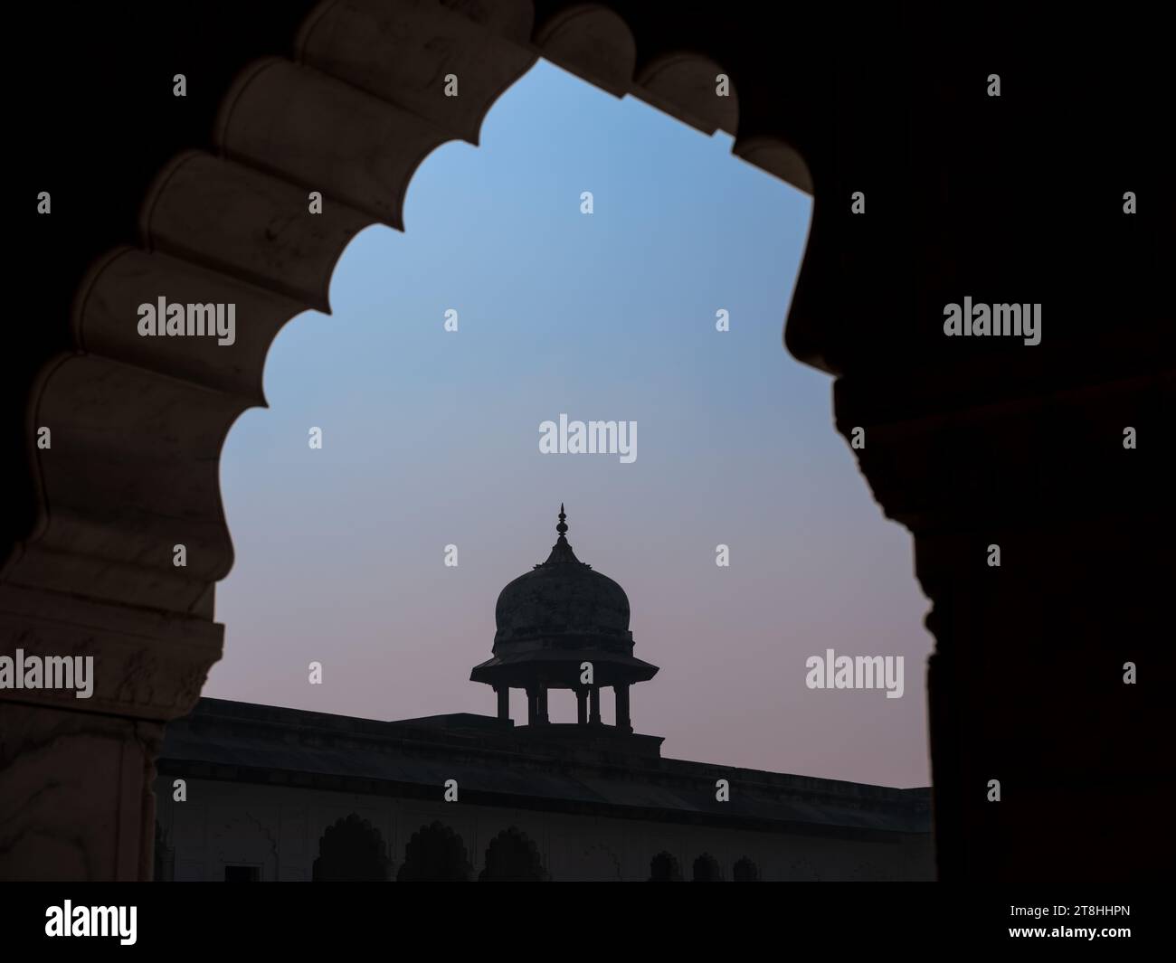 A small dome in the Mughal architectural style can be observed in the ...