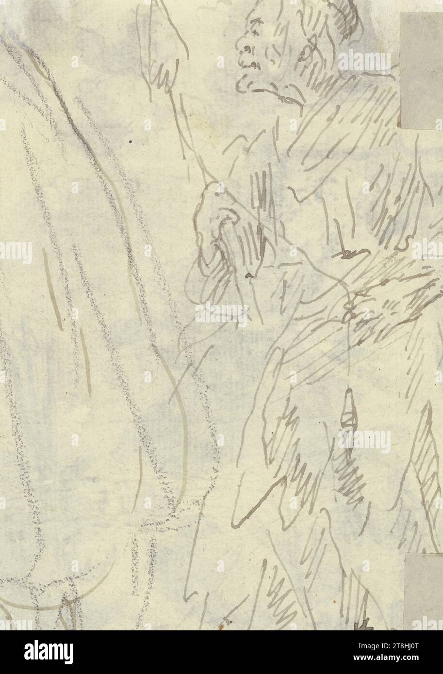 GASPARE DIZIANI, Old woman with distaff, sheet, 134 x 88 mm, brown pen ...