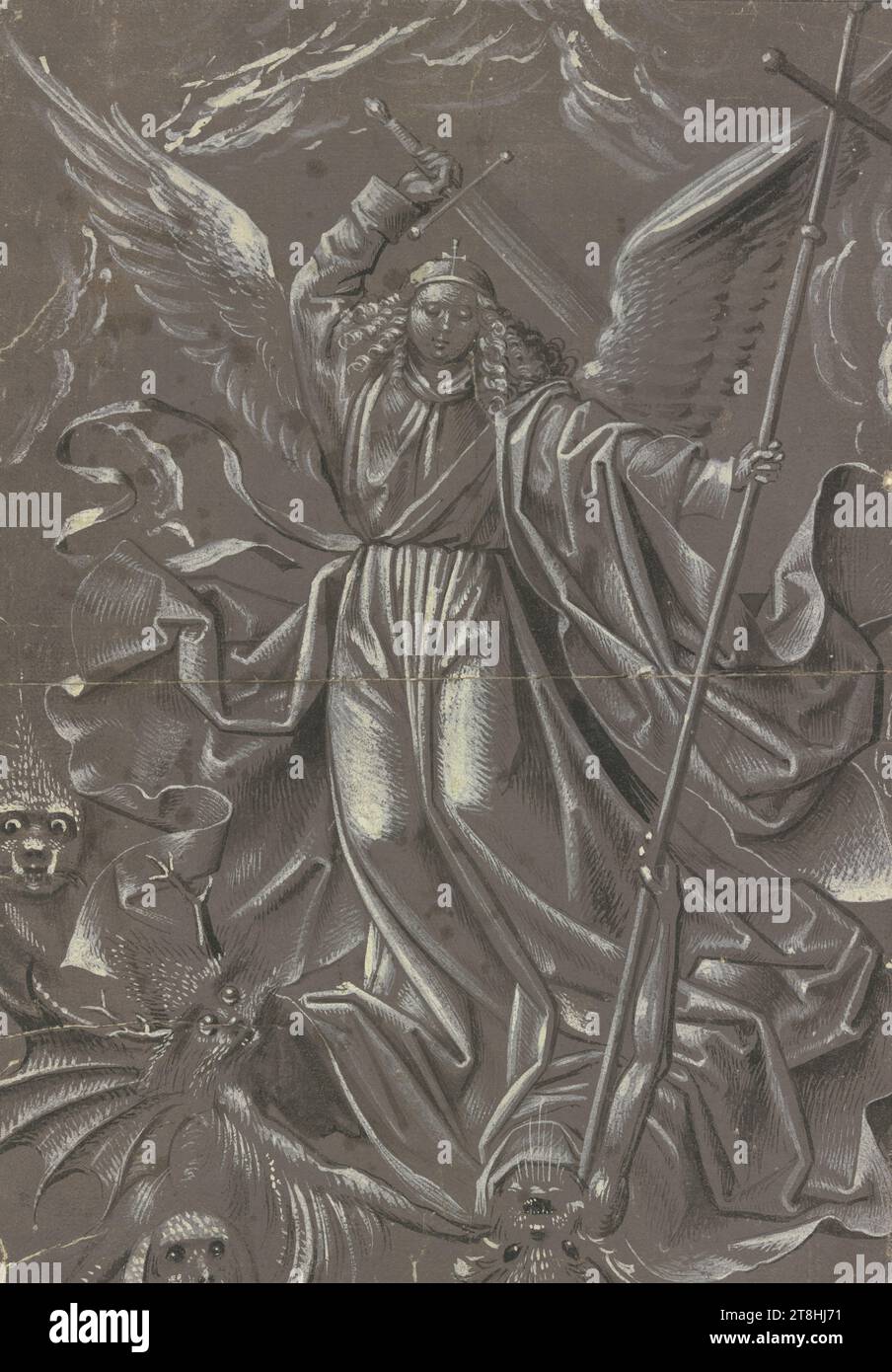 DUTCH, 15TH CENTURY, Archangel Michael fighting the demons, sheet, 292 x 206 mm, brush in black ...