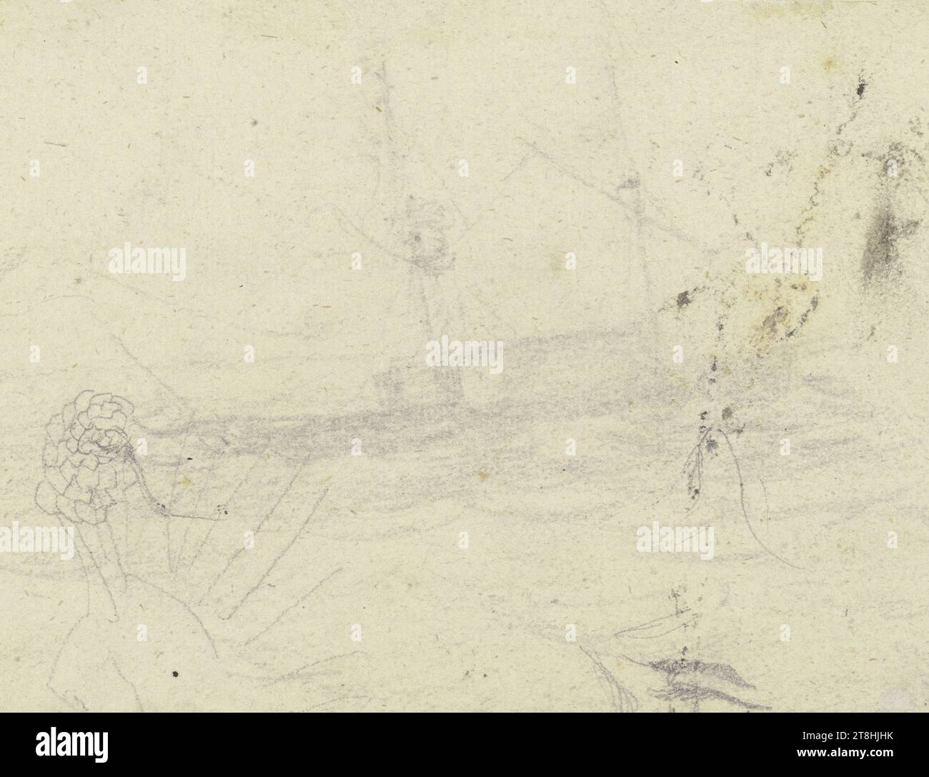 FRITZ BAMBERGER, sailing ship, sheet, 142 x 210 mm, pencil on vergé ...