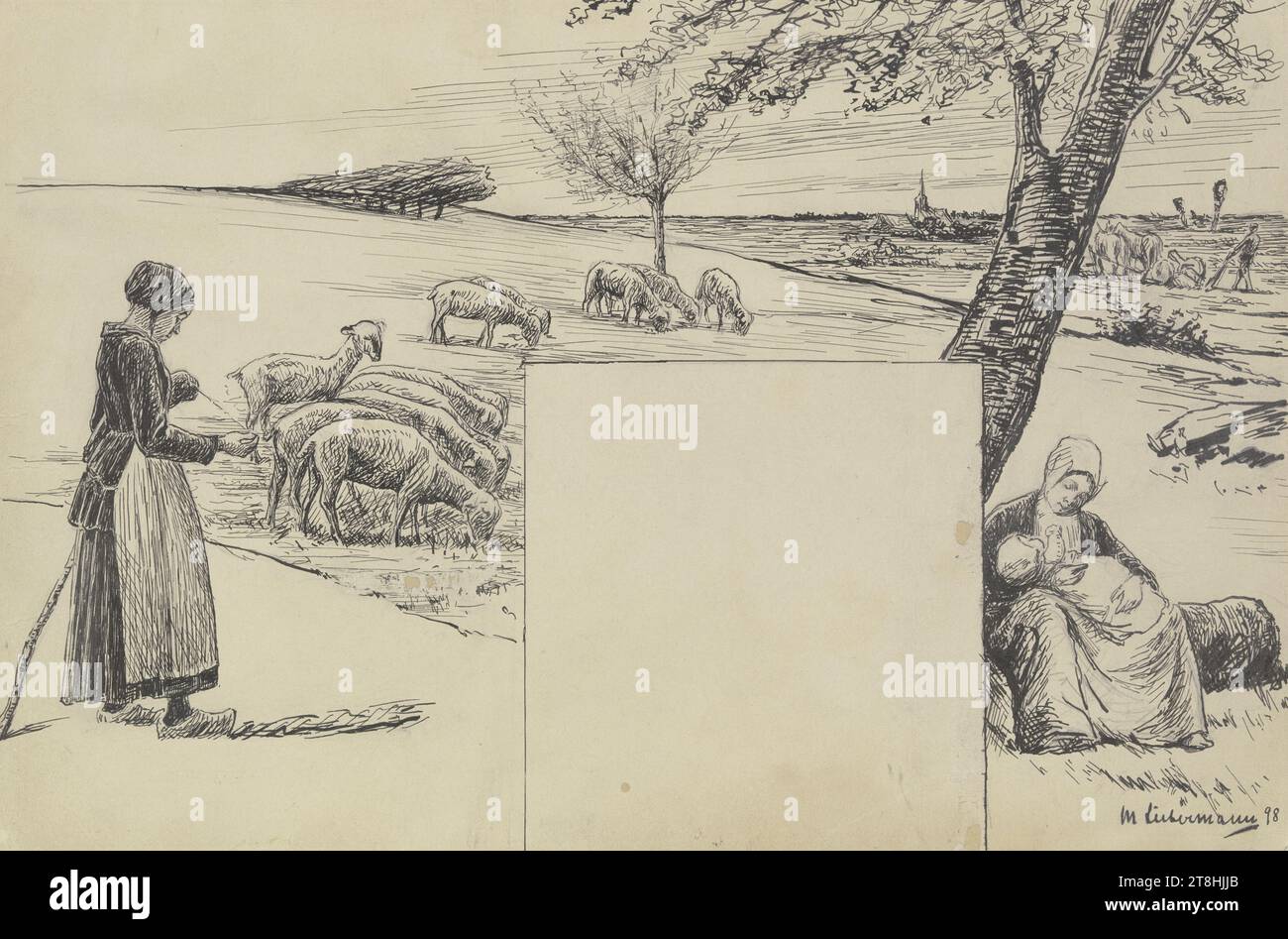 MAX LIEBERMANN, study for the mural: Summer, 1898, sheet, 179 x 268 mm ...