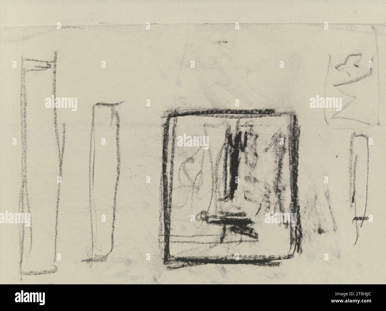 MAX LIEBERMANN, sketched rectangles, sheet, 111 x 139 mm, black pen on ...