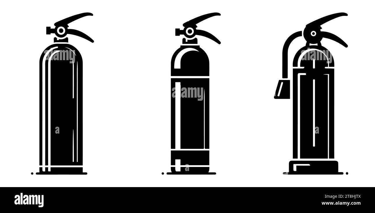 Fire extinguisher icon. Set of different black fire extinguisher icons ...