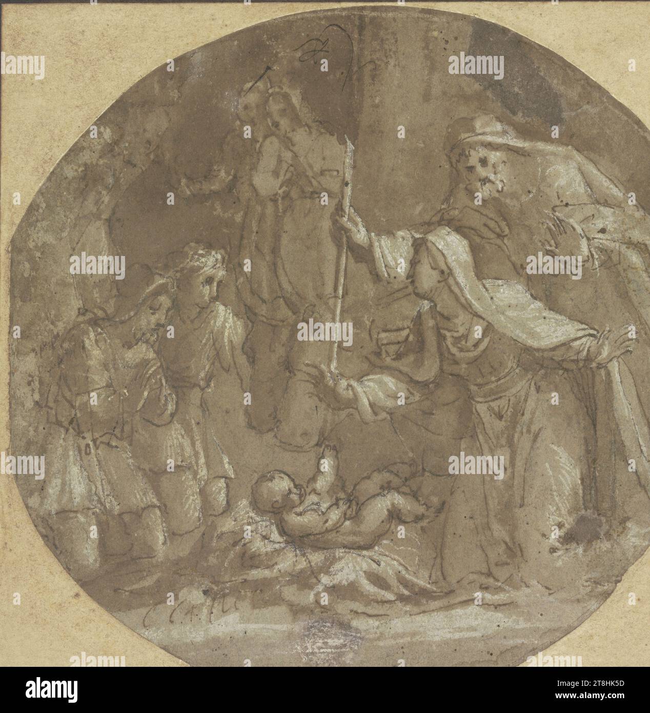 ITALIAN, 16TH CENTURY, Adoration of the Shepherds, sheet, 152 x 151 mm, brown pen over black ...
