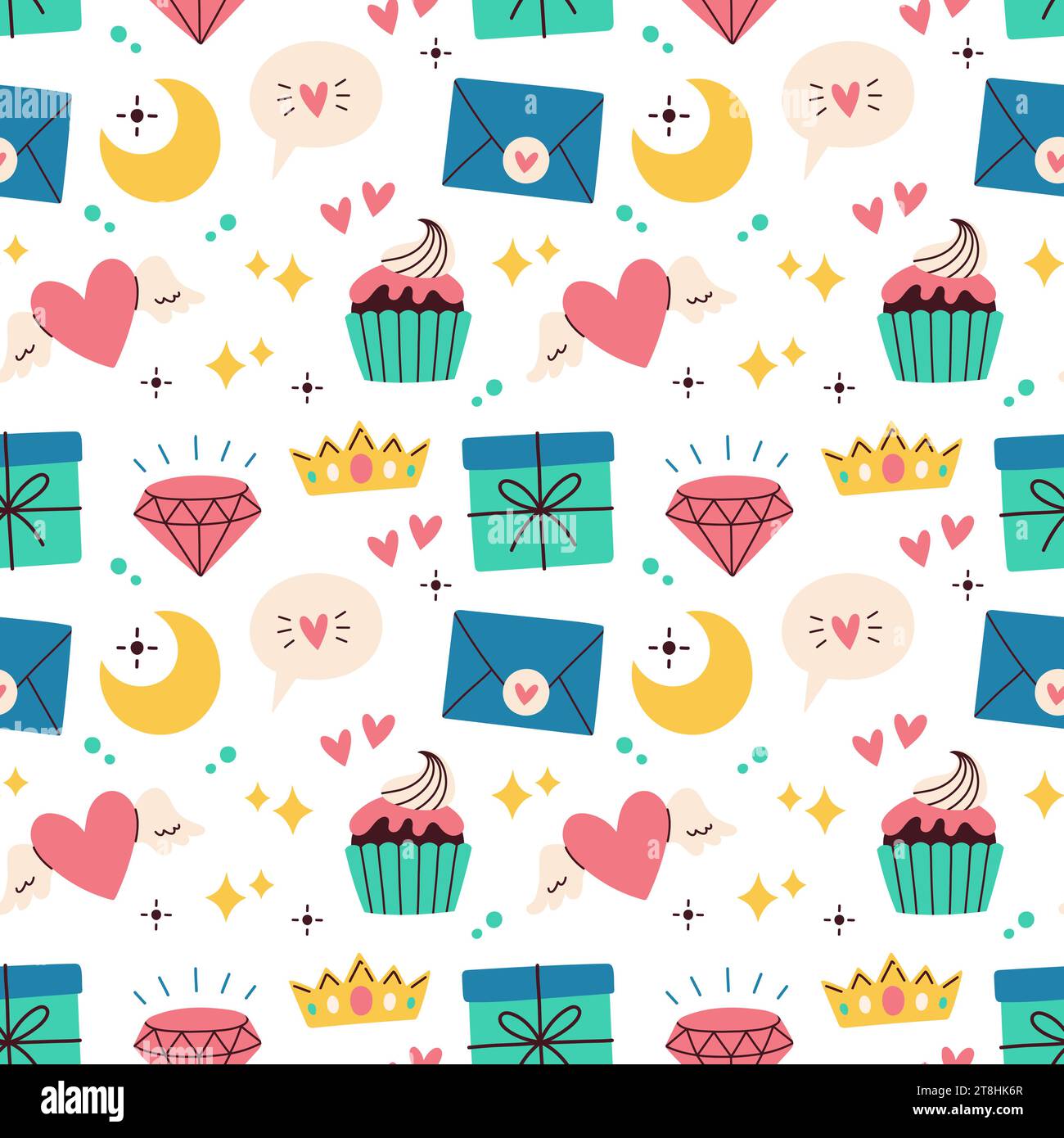Cute elements seamless pattern on white background. Vector for birthday ...
