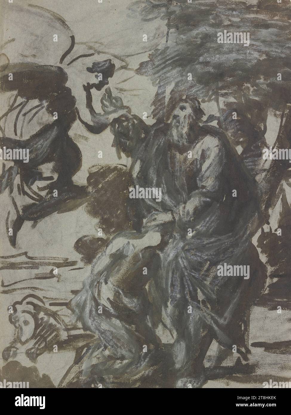 TINTORETTO ?, Abraham sacrifices Isaac, sheet, 353 x 262 mm, brush in ...