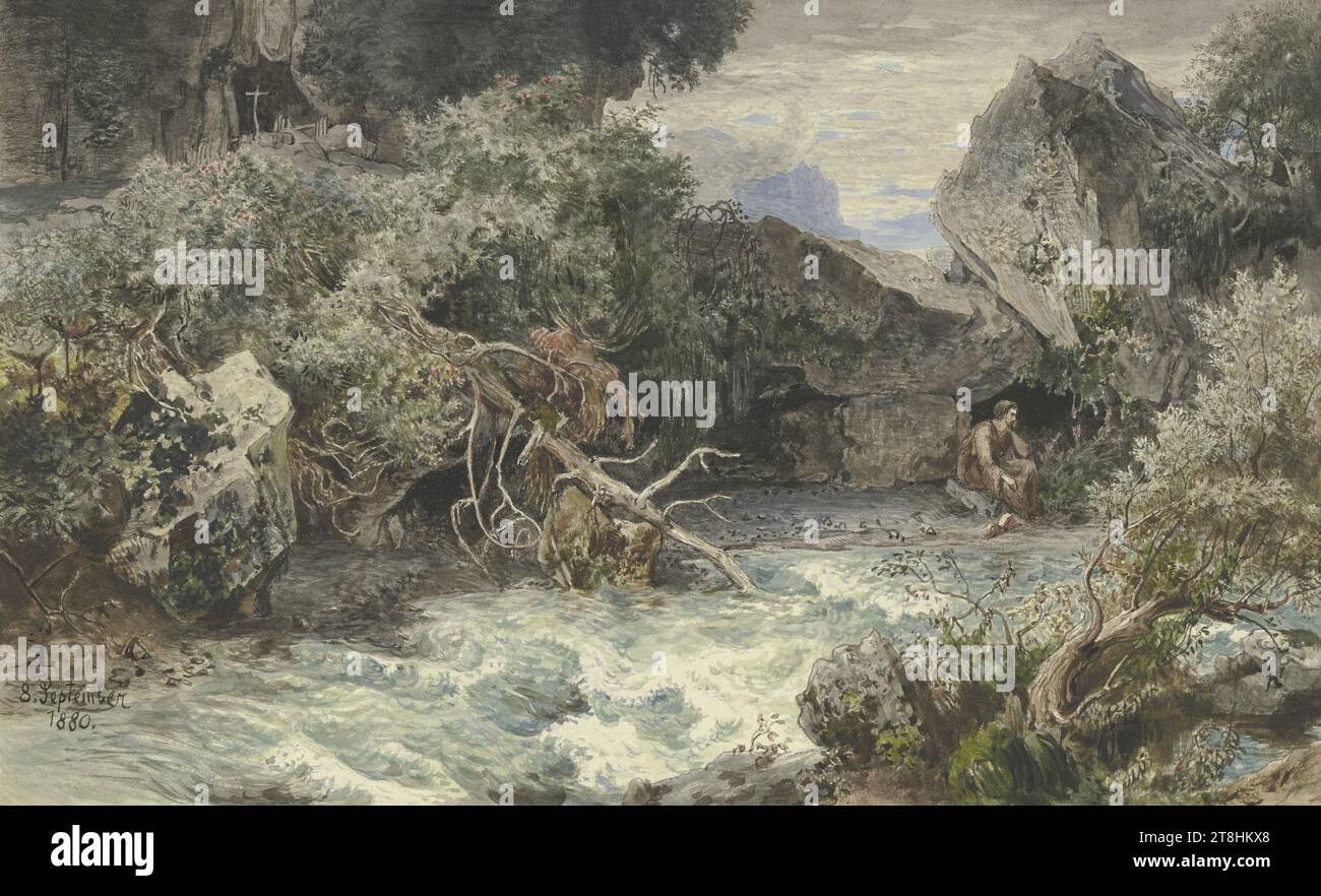 EMIL LUGO, torrent with hermit, September 8, 1880, sheet, 292 x 477 mm ...