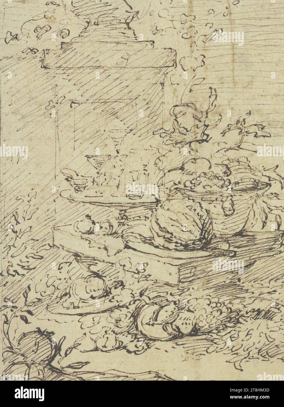 GAVIN HAMILTON, fruit still life, sheet, 167 x 126 mm, dark brown pen ...