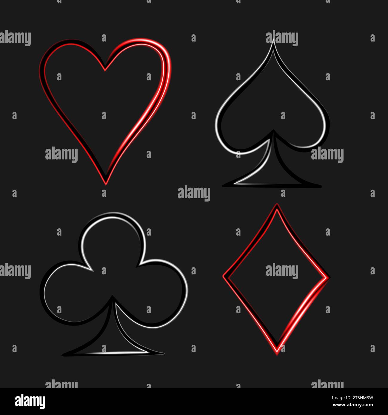 Vector isolated illustration of suit set of playing cards. Contour ...