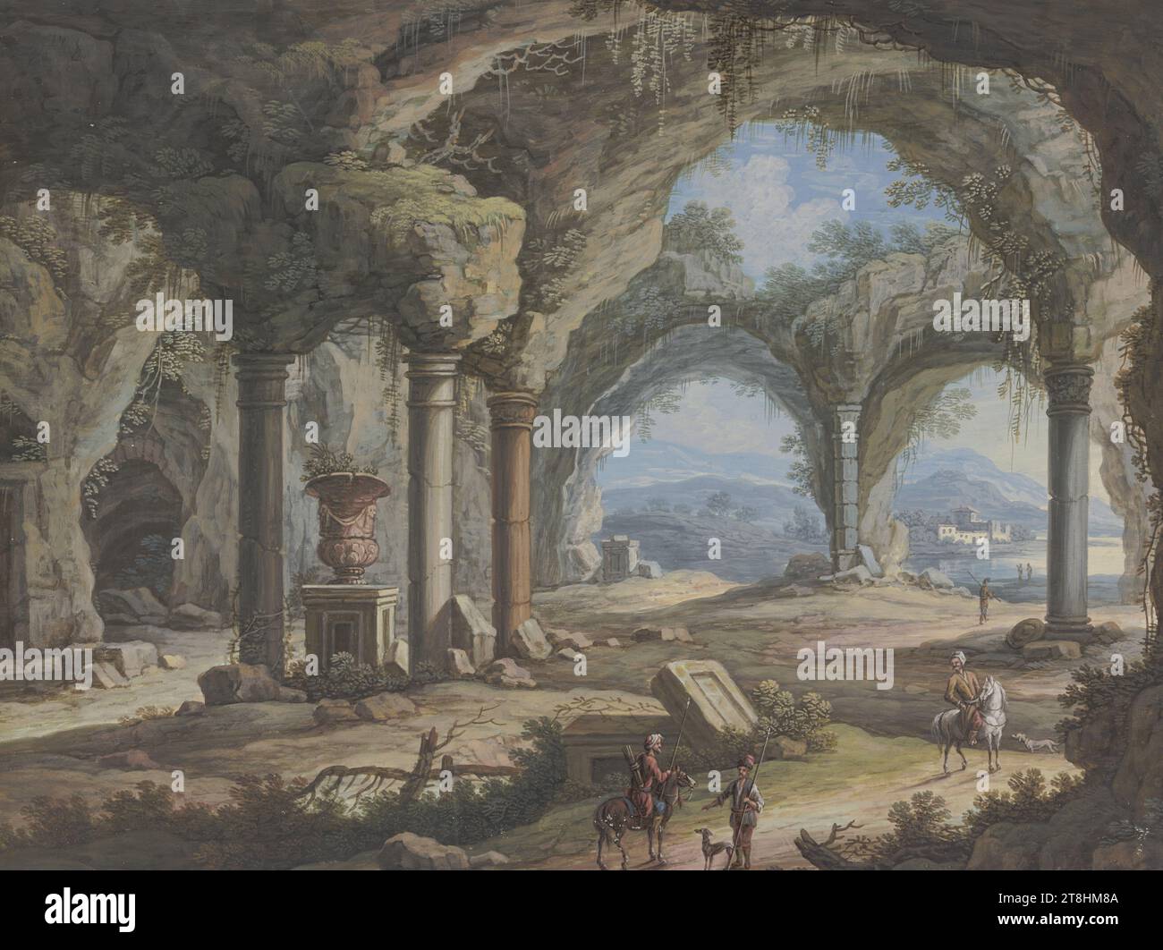 CARL SEBASTIAN VON BEMMEL, Interior of a pillar-supported grotto ...