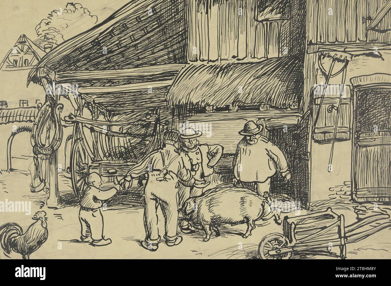 FRITZ BOEHLE, Pig Trade, 1896, sheet, 223 x 318 mm, pen in black over ...