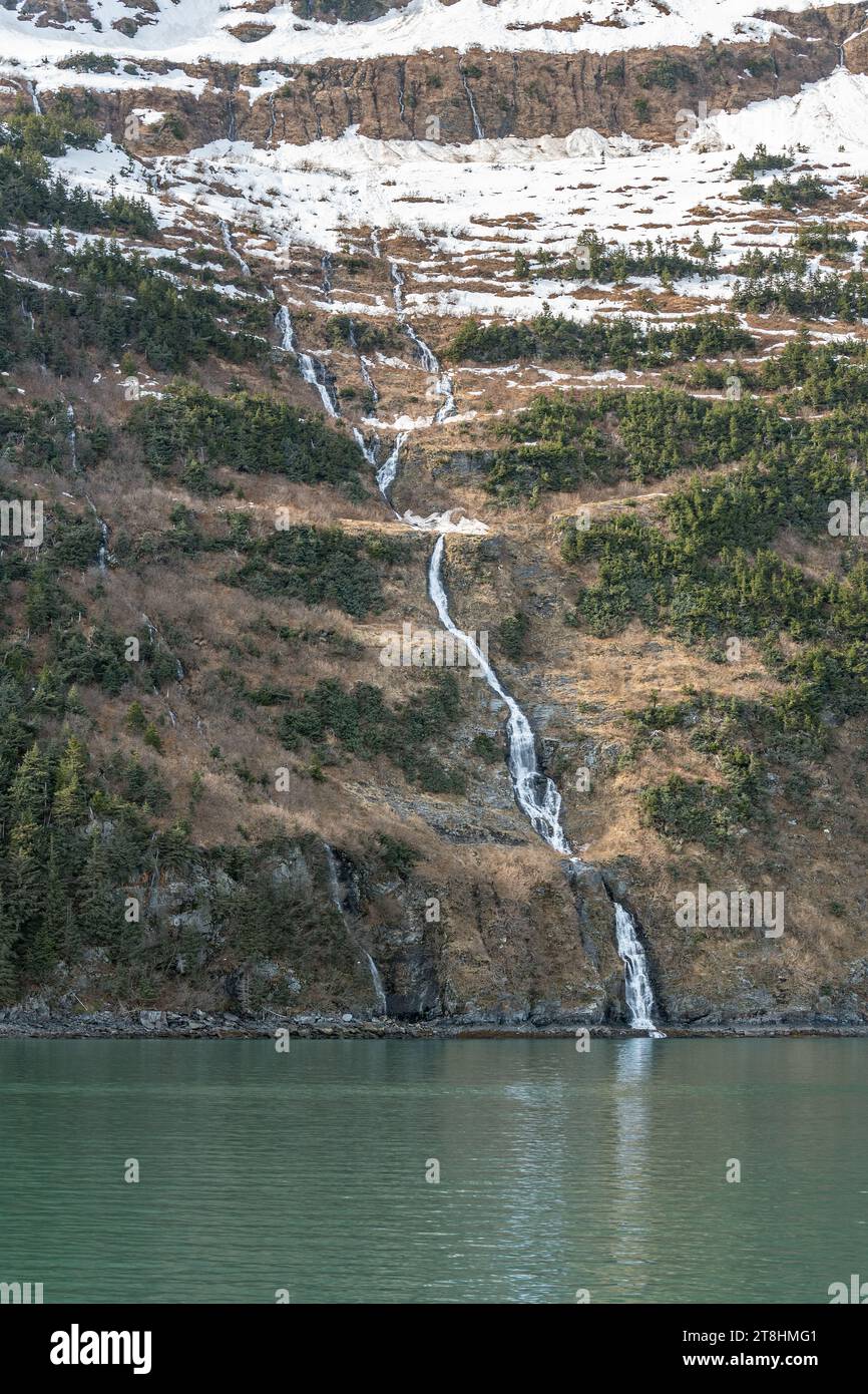 Melt Water Waterfall into the sea in Tracy Arm inlet, Alaska, USA Stock ...