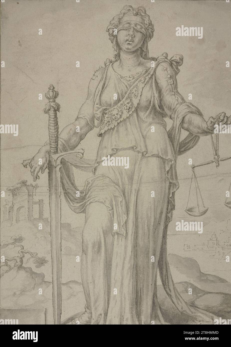 MAARTEN VAN HEEMSKERCK, Justitia, sheet, 300 x 217 mm, pen in gray ...