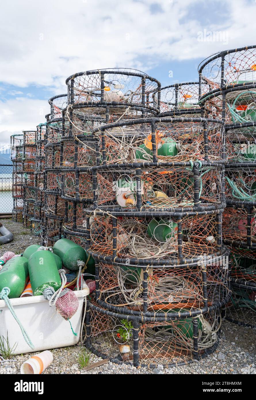 Lobster Pots - Traps stacked in the Harbour in Haines, Alaska, USA ...