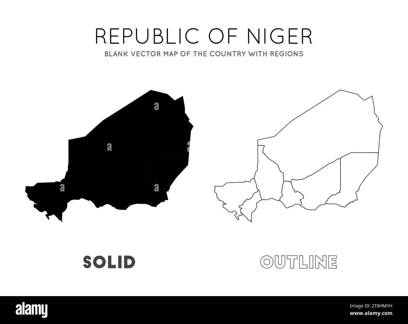Niger map. Blank vector map of the country with regions. Borders of ...