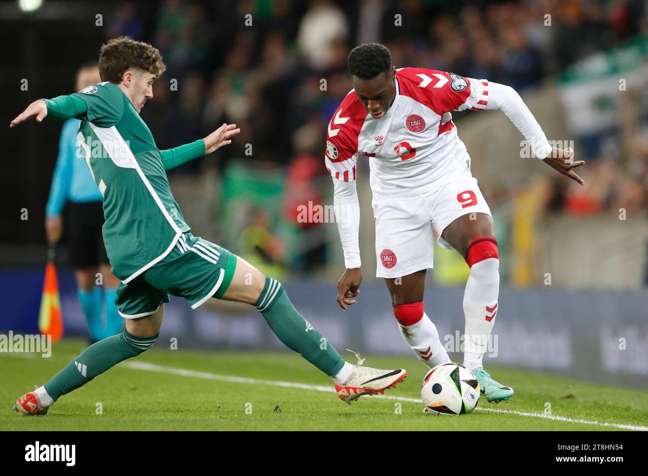 Denmark's Mohamed Daramy, right, in action against Northern Ireland's ...