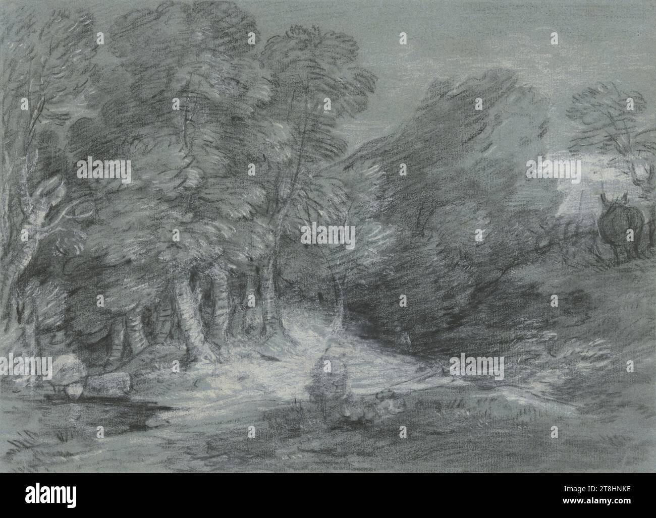 THOMAS GAINSBOROUGH, forest landscape, sheet, 237 x 328 mm, black chalk ...