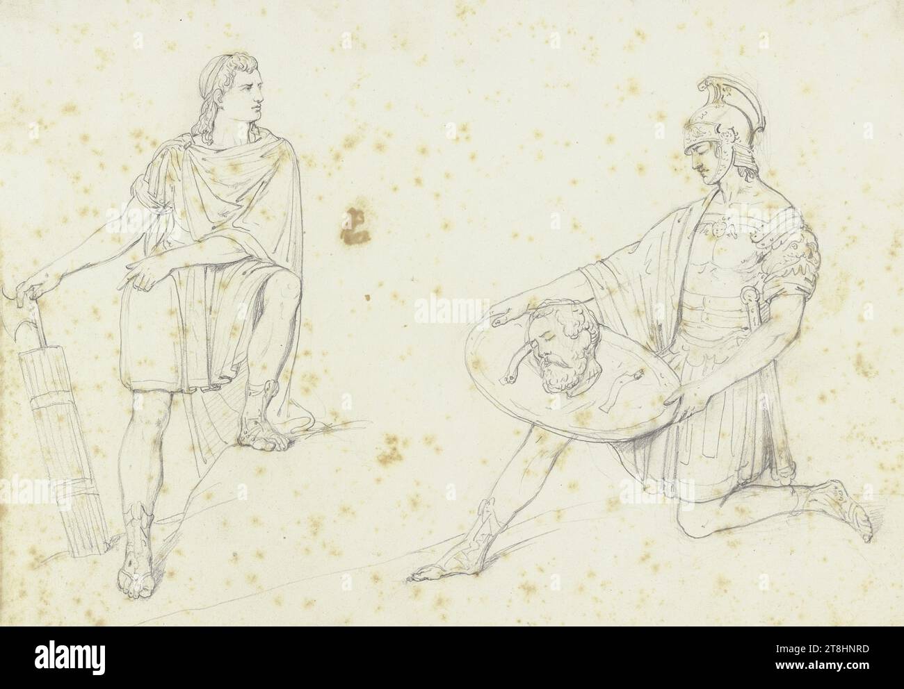 FRIEDRICH MOOSBRUGGER, study sheet: Roman lictor and warrior with head ...