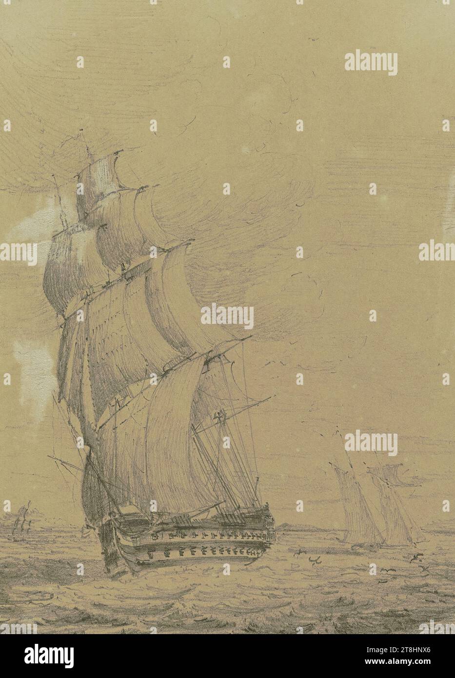 HENRY FORTESCUE, sailing ship on the sea, sheet, 123 x 91 mm, pencil ...