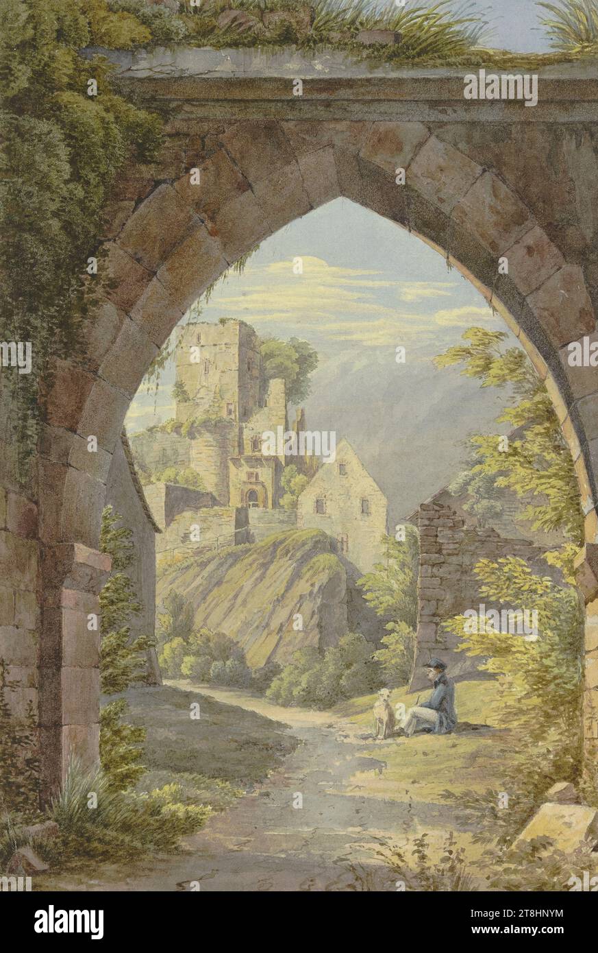 GEORG VON KRIEG, Gothic arch with a view of a castle, sheet, 208 x 143 ...