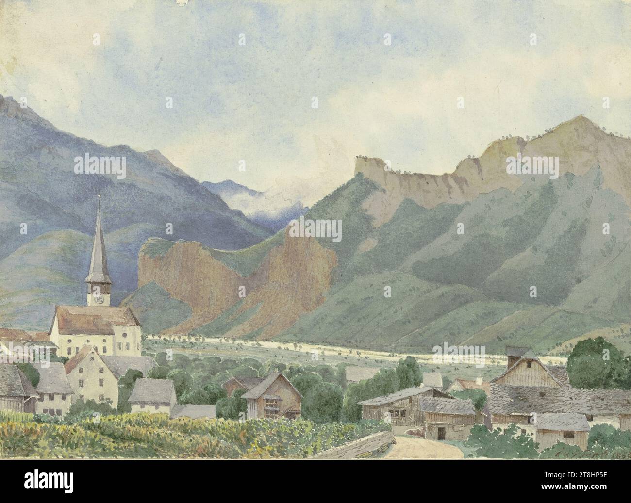 GERMAN, 19TH CENTURY, village in the mountains, September 6th, 1852 ...