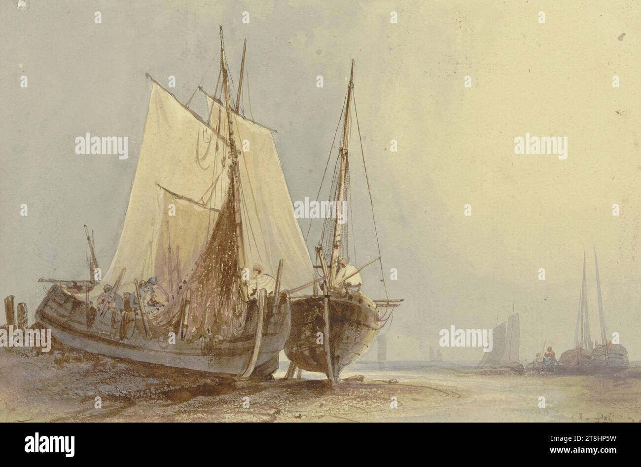 FRANTZ, fishing boats in the evening, sheet, 151 x 217 mm, watercolor ...