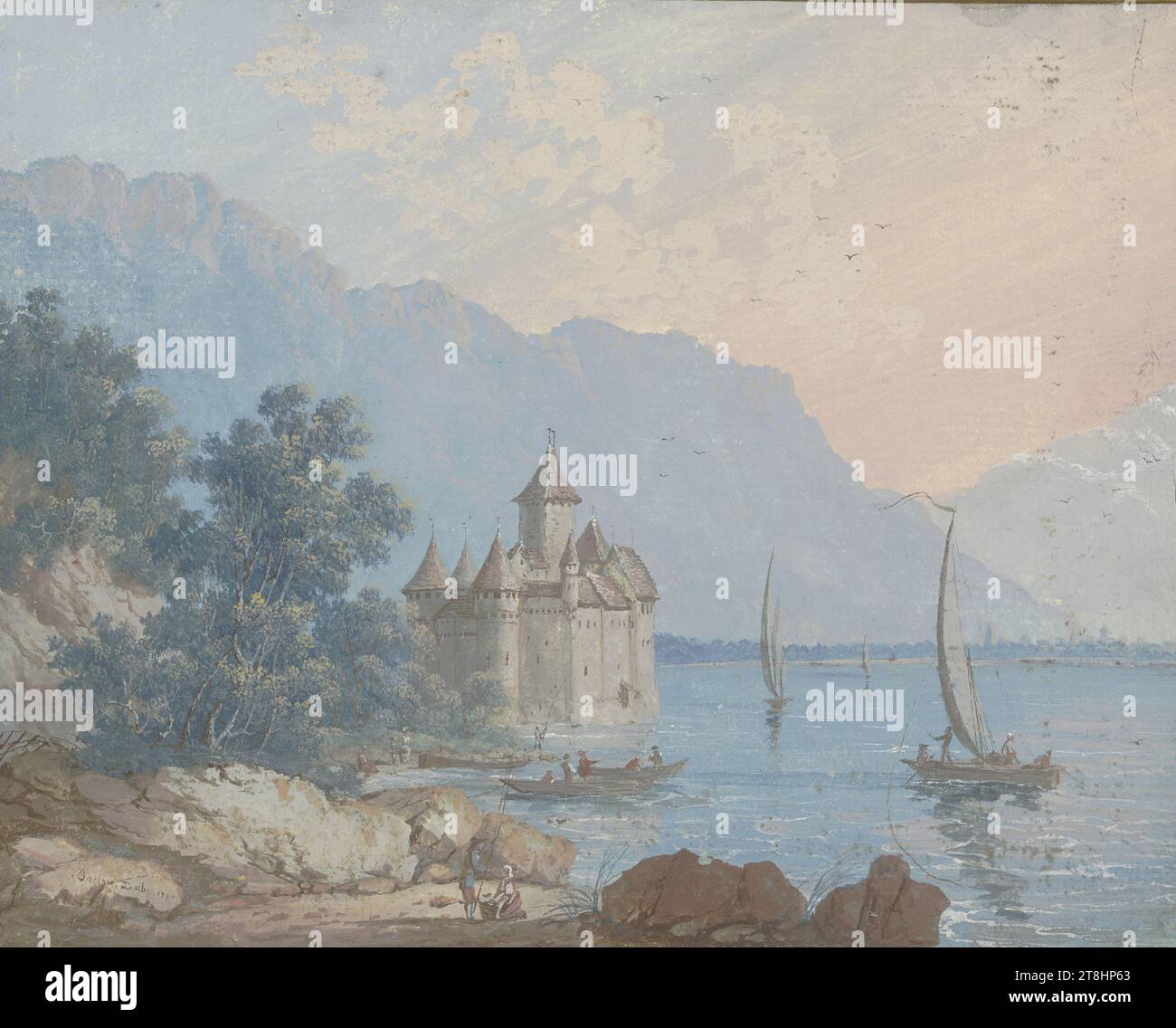 DALBE, Chillon moated castle in Lake Geneva, 1787, sheet, 164 x 201 mm ...