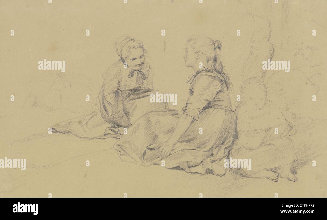 CARL ENGEL, woman and children sitting on the floor, sheet, 146 x 235 ...