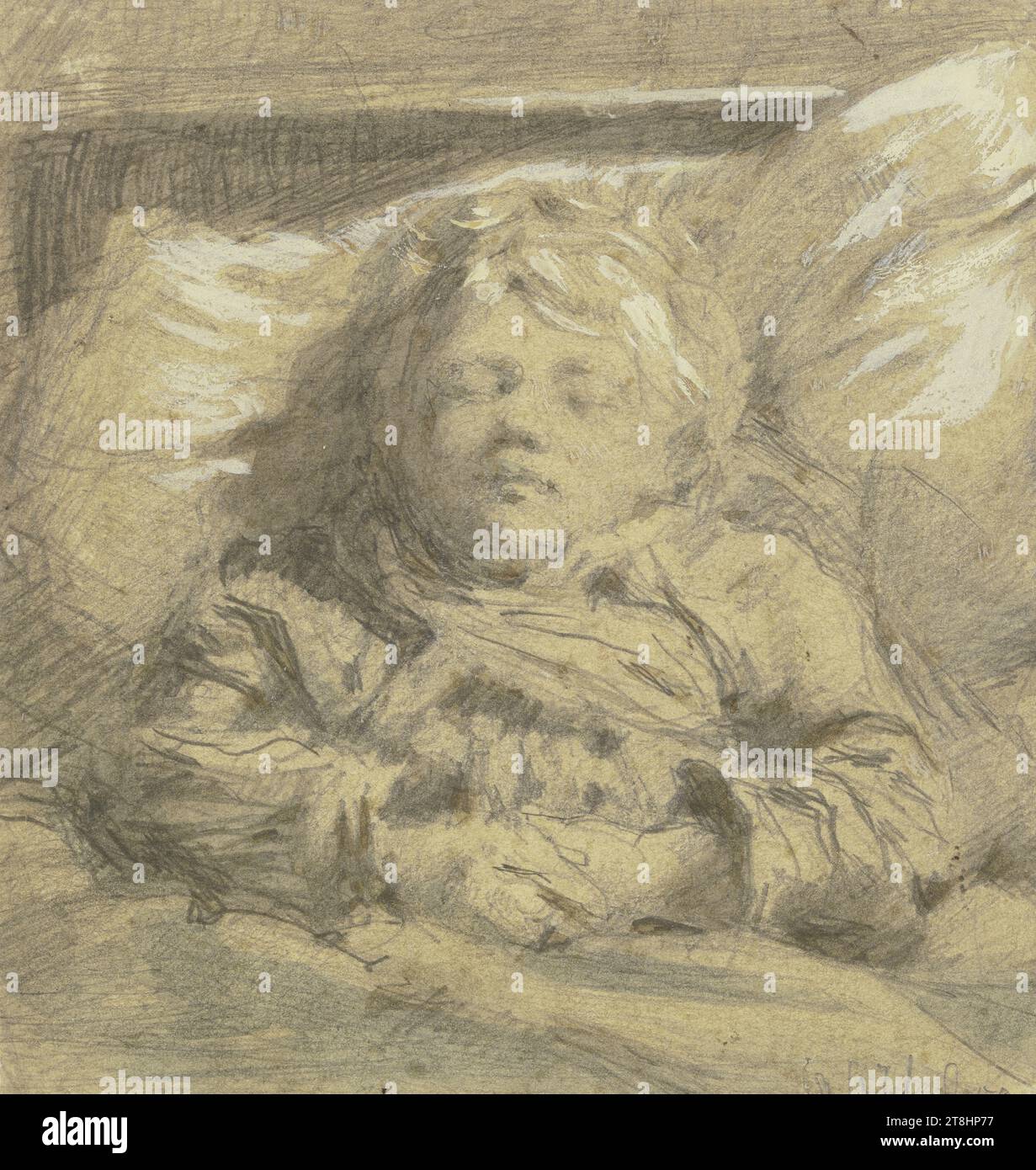 ANGILBERT GÖBEL, Sleeping Child, 1853, sheet, 105 x 99 mm, pencil ...