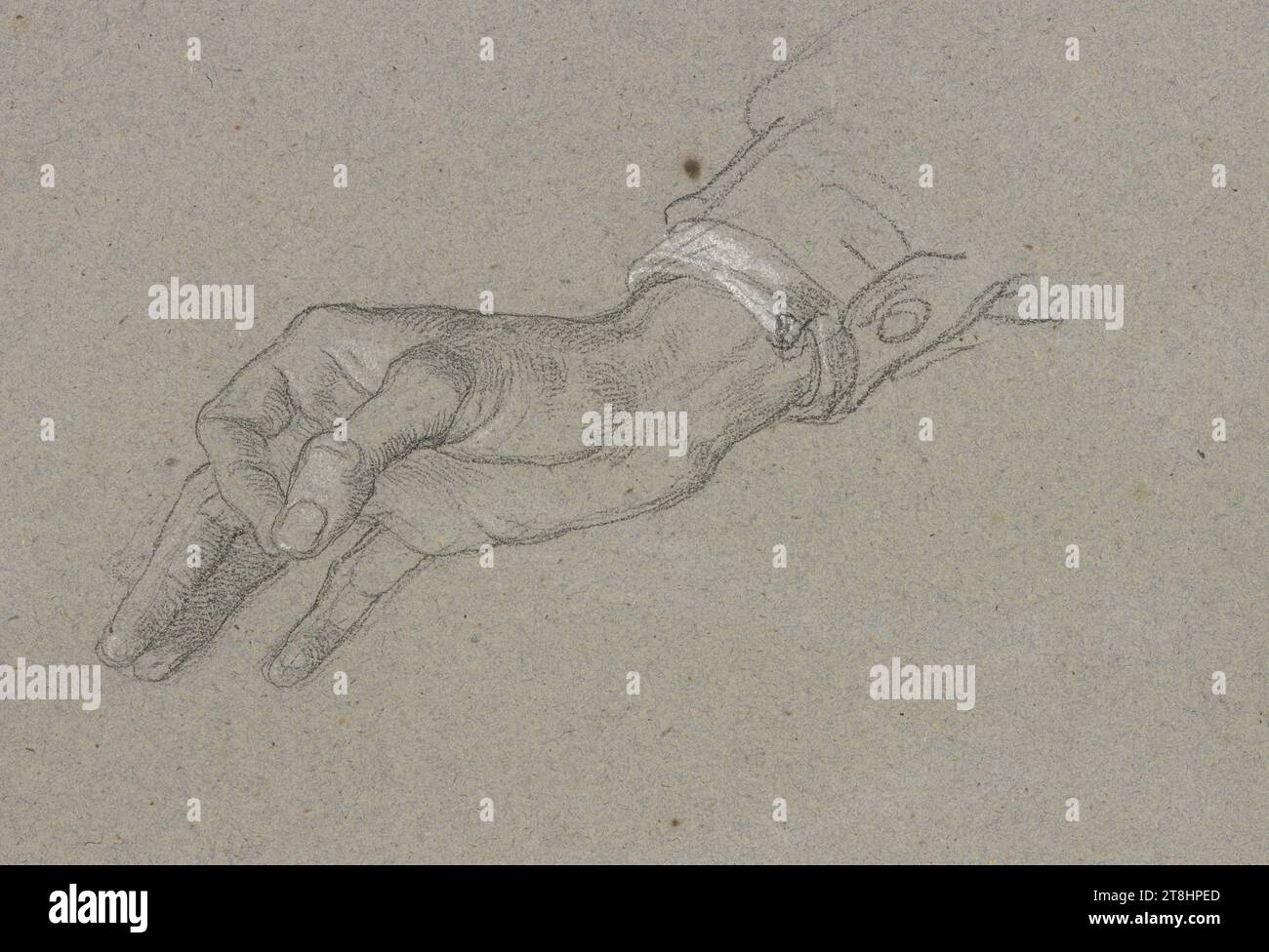 THOMAS COUTURE, study of a hand, sheet, 238 x 337 mm, black chalk ...