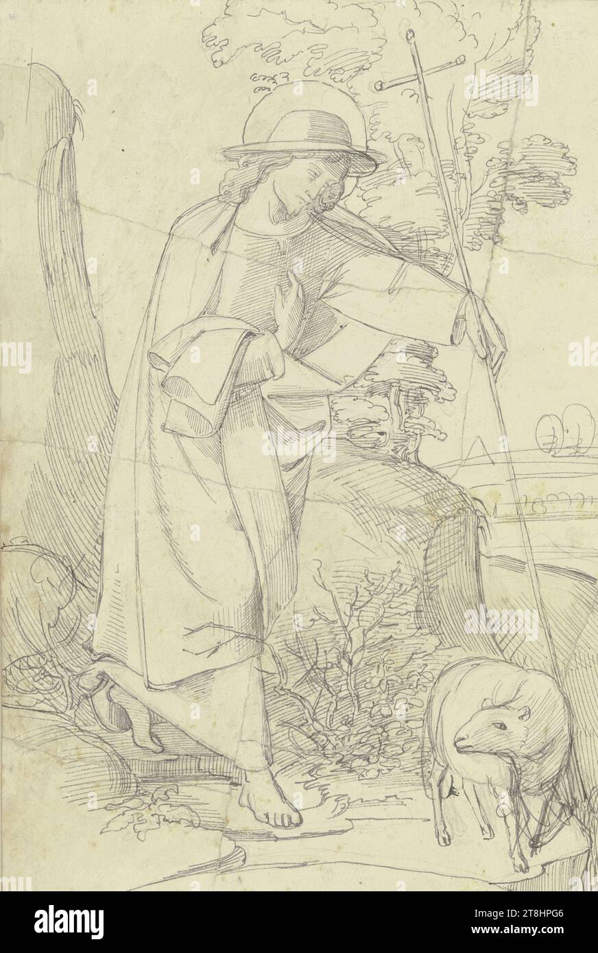 PHILIPP VEIT, The good shepherd, sheet, 258 x 172 mm, pen in gray over ...
