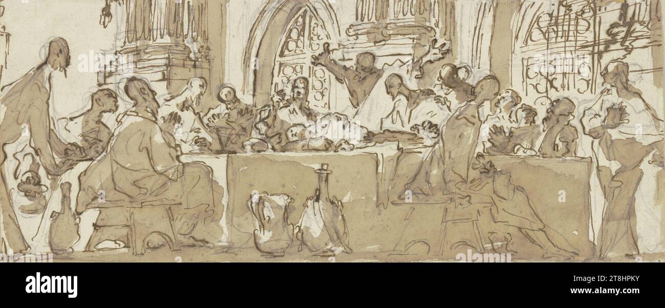 ANDREA ANSALDO, The Last Supper, sheet, 123 x 301 mm, pen and brush in ...