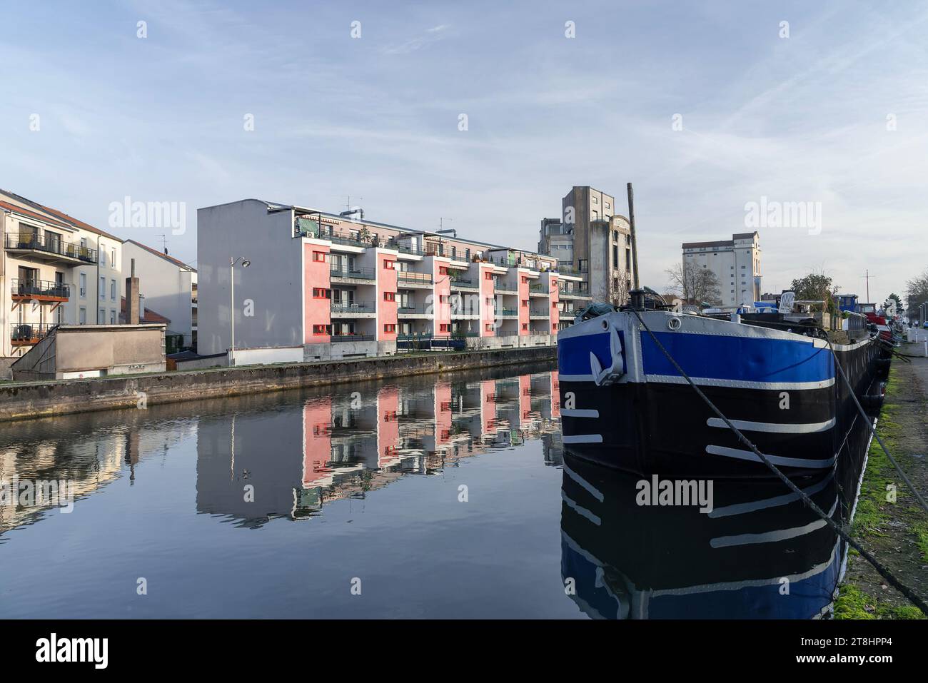 Nancy, France - Focus on a pink modern residential building built in ...