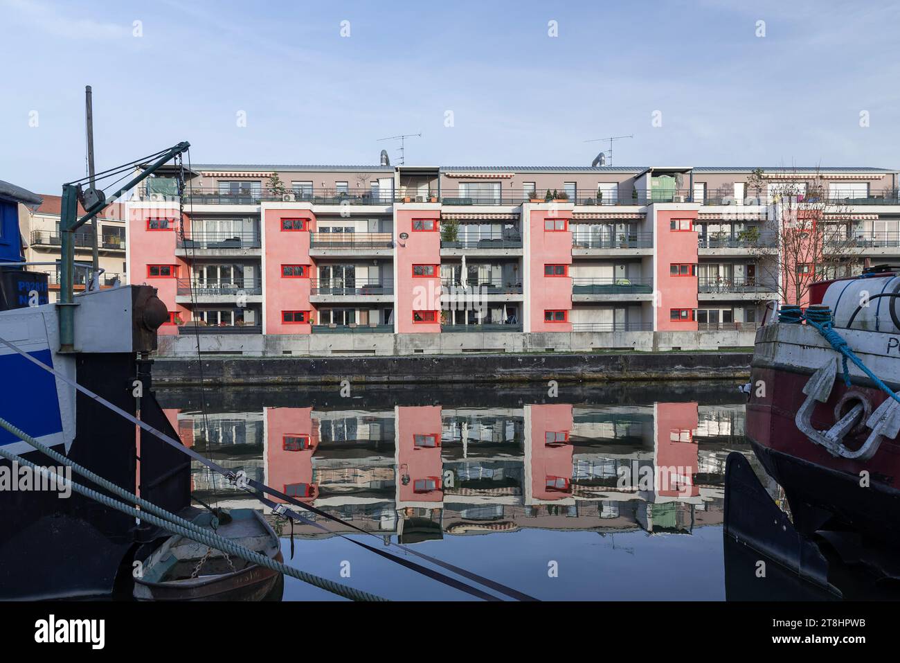 Nancy, France - Focus on a pink modern residential building built in ...