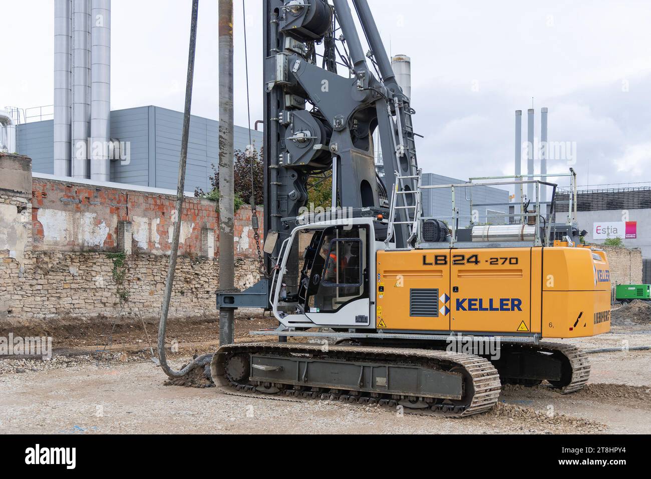 Nancy, France - Yellow drilling rig Liebherr LB 24-270 on construction ...
