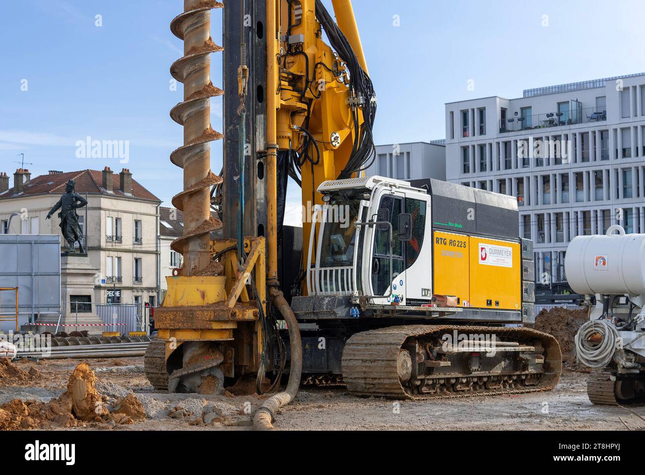 Nancy, France - Yellow drilling rig Bauer RTG RG 22 S in a construction ...