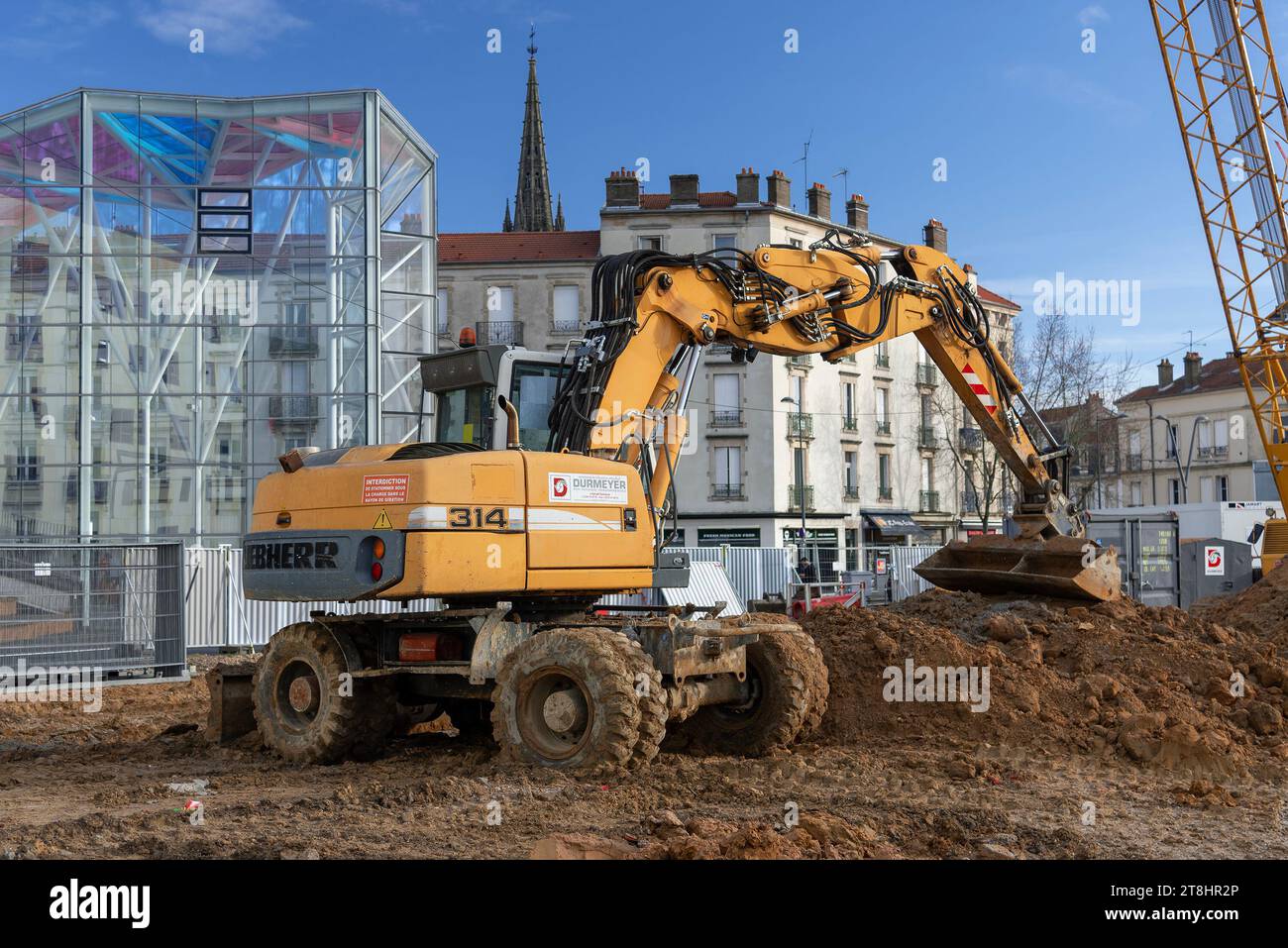 Nancy, France - Yellow wheeled excavator Liebherr A 314 Litronic on ...