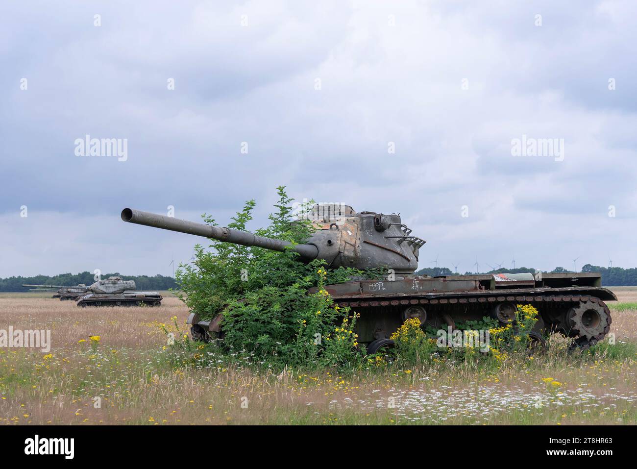 Sögel, Germany - Focus on abandoned American tanks in the middle of a ...
