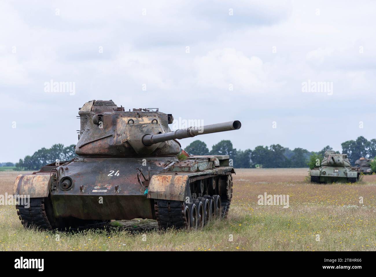 Sögel, Germany - Focus on abandoned American tanks in the middle of a ...