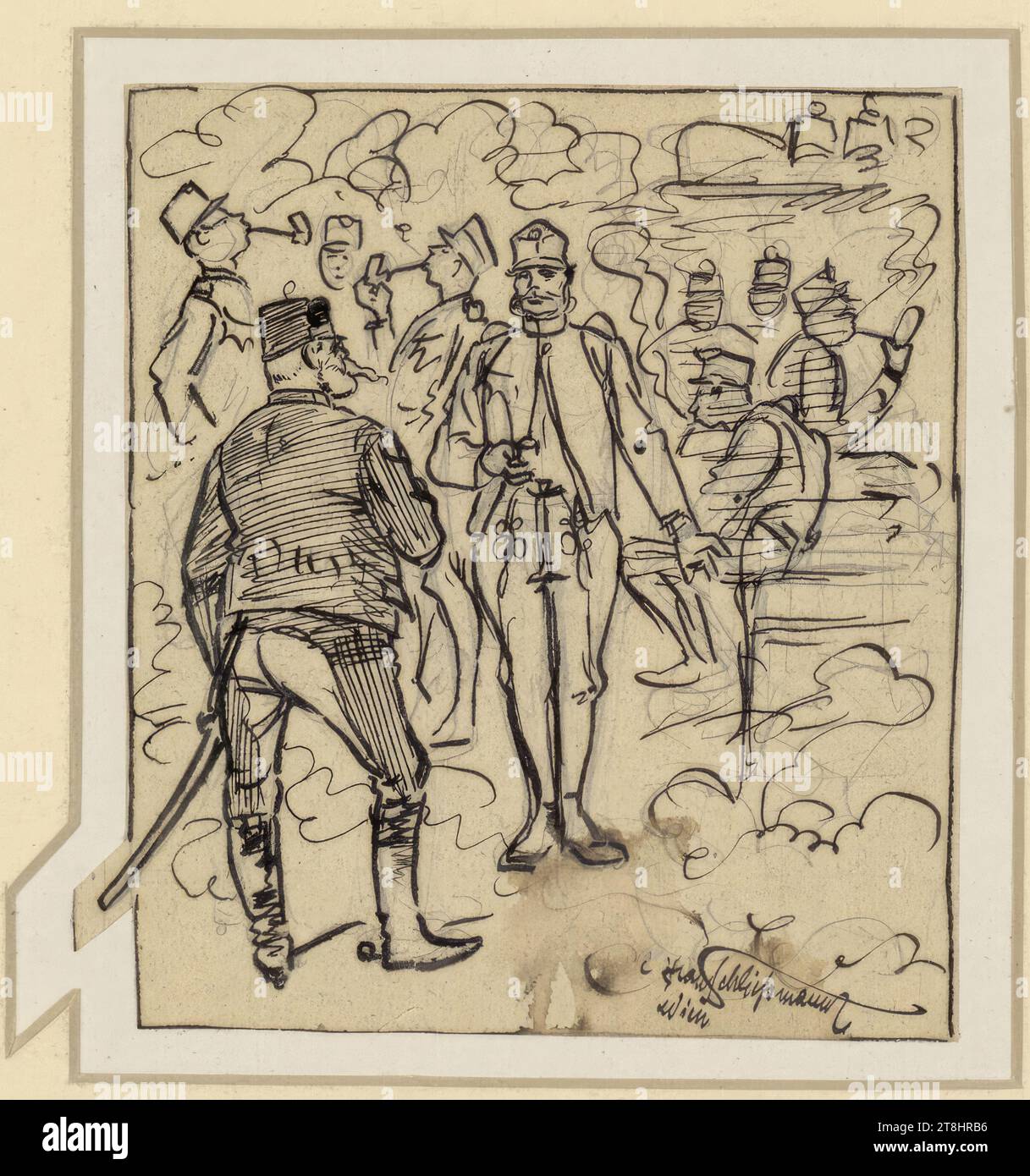 In the barracks, Hans Klemmmann, Mainz 1852 - 1920 Vienna, drawing ...