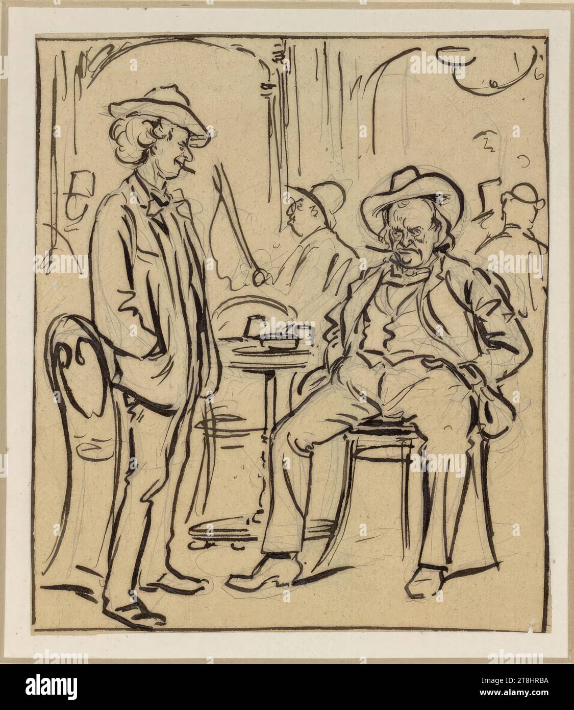 In the cafe; Standing and sitting artist, Hans Schleichmann, Mainz 1852 ...