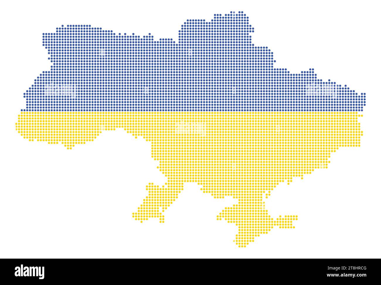 Vector illustration of Ukraine map outline with a circles in the colors ...